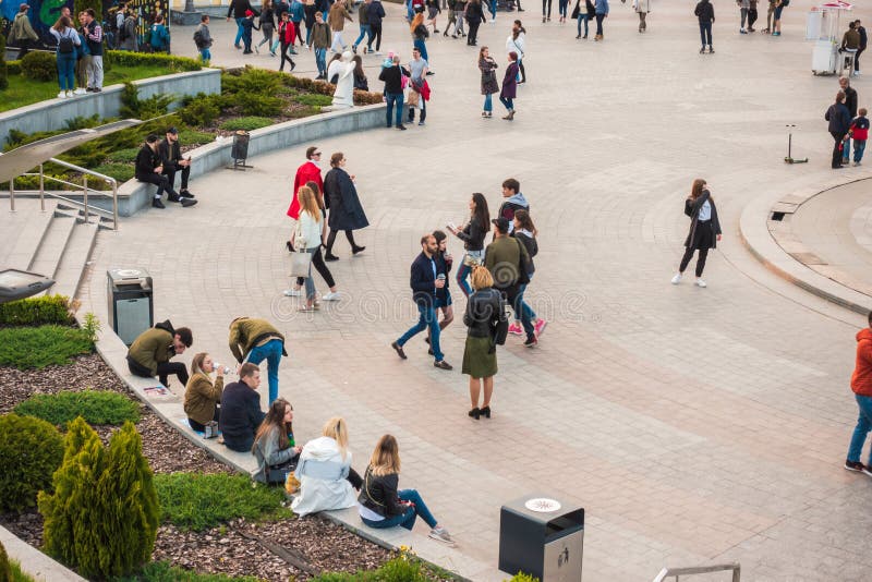 Kyiv, Ukraine - May 11, 2019: People Walk Along Postal Square in Kyiv ...