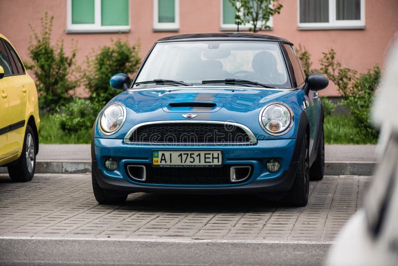 Kyiv, Ukraine - May 15th, 2016: Photoshoot of Blue Mini Cooper ...