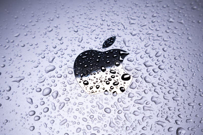 KYIV, UKRAINE - October 03, 2023 : Black Apple Logo with Water Drops ...