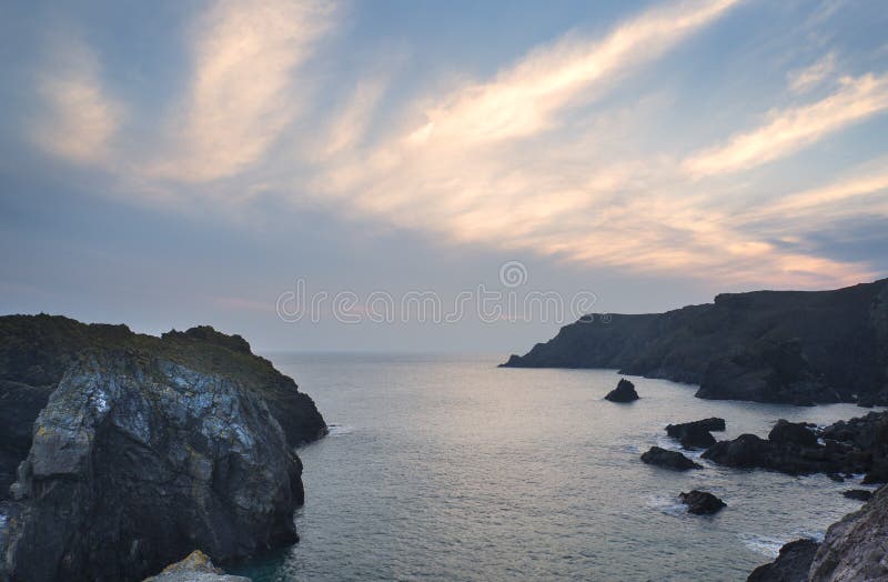 Kynance Cove Sunset Landscape Stock Photo - Image of rock, atlantic ...