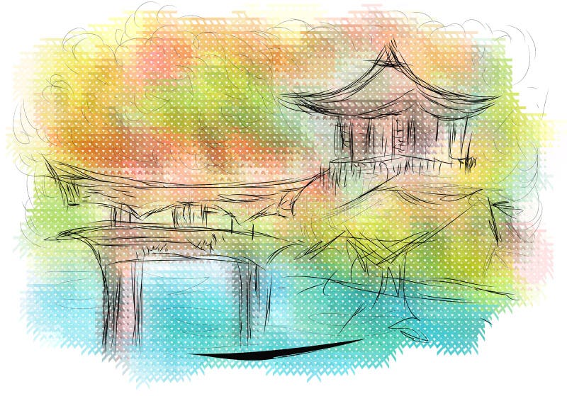 Kyoto Abstract Art Color Drawing. Kyoto Sketch Illustration Stock ...