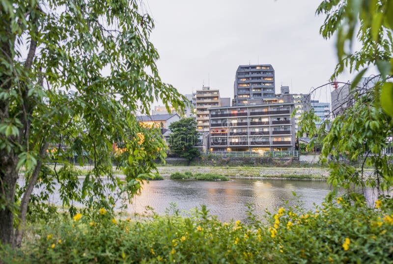 Kyoto Buildings Along the River after Sunset Stock Image - Image of ...