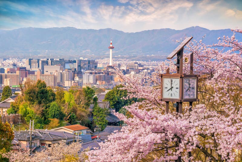 Kyoto City Skyline with Sakura Stock Photo - Image of landmark ...