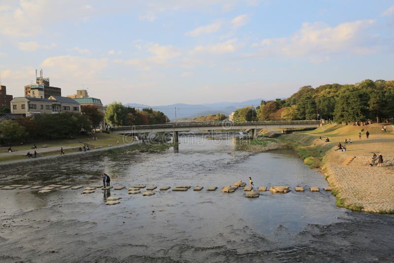 Kyoto, Japan Kamo River in Fall Seaon Stock Photo - Image of flowing ...