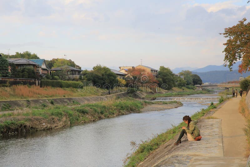 Kyoto, Japan Kamo River in Fall Seaon Editorial Photo - Image of ...