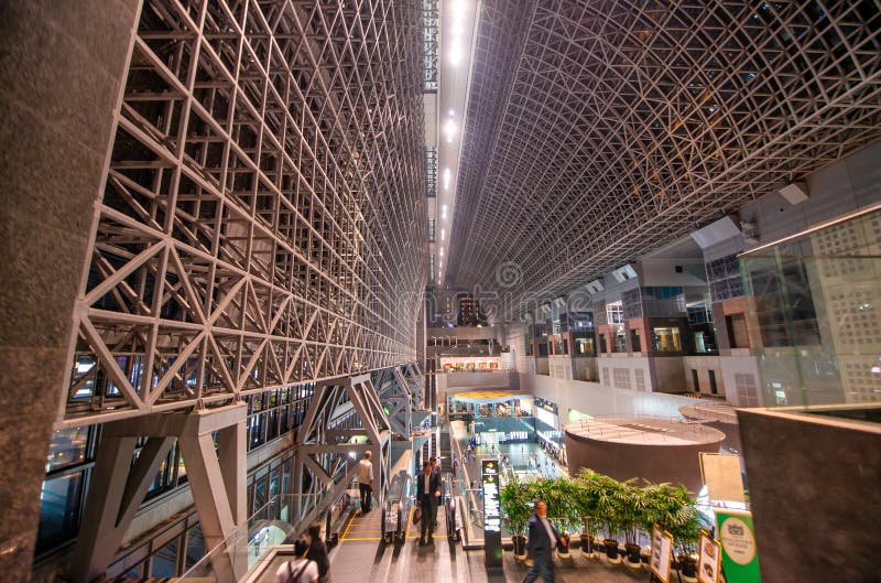 KYOTO, JAPAN - MAY 2016: Interior of the Central Train Station at Night ...