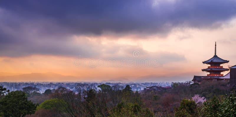 Kyoto sunset and moon stock photo. Image of orange, architecture ...