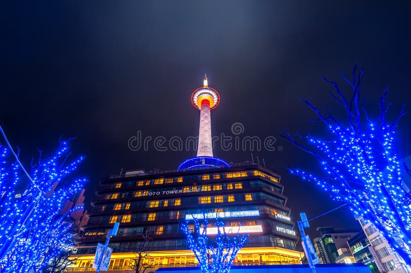 Kyoto Tower at Night in Kyoto, Japan. Editorial Photo - Image of office ...