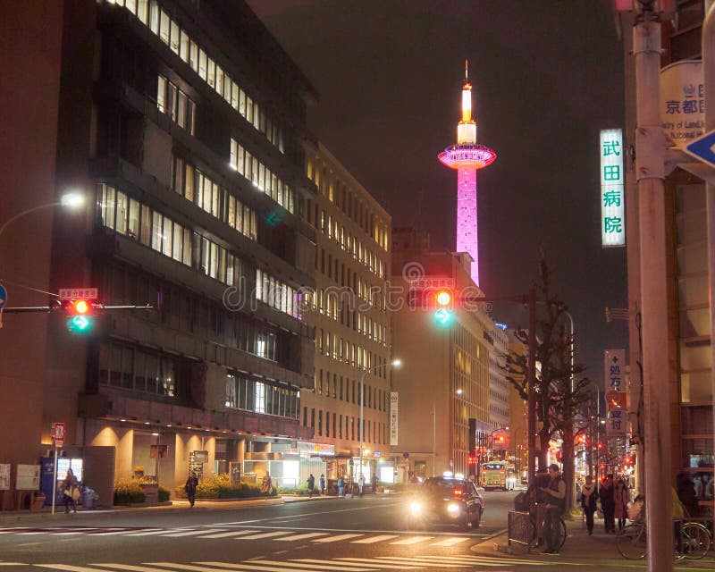 Kyoto tower at night editorial stock image. Image of kyoto - 258335834