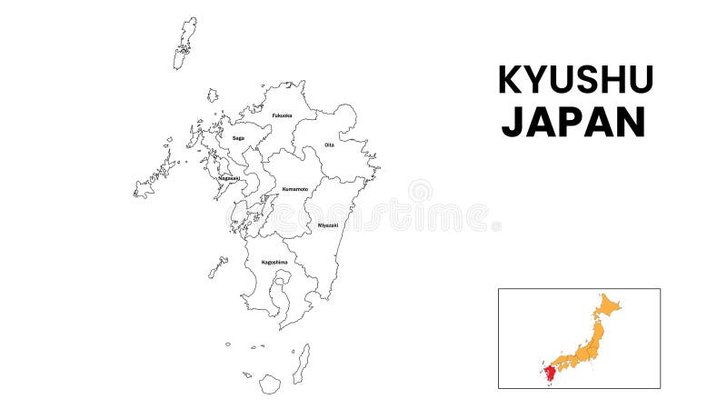 Kyushu Map. State and District Map of Kyushu Stock Vector ...