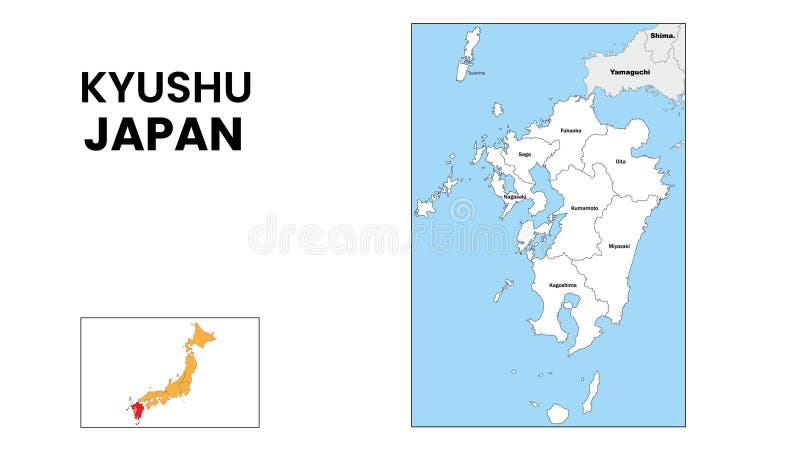 Kyushu Map. State and District Map of Kyushu Stock Vector ...