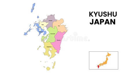 Kyushu Map. State and District Map of Kyushu Stock Vector ...