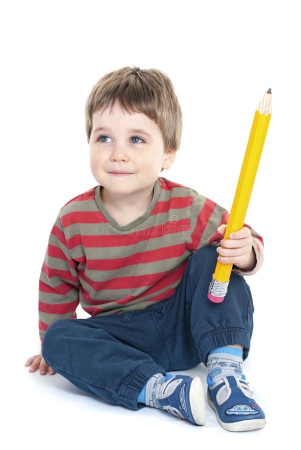Lápis Da Terra Arrendada Do Menino Foto de Stock - Imagem de ...