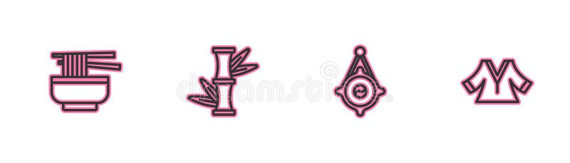 Línea De Línea Ramen Korean Lantern Bamboo E Icono Kimono. Vector ...