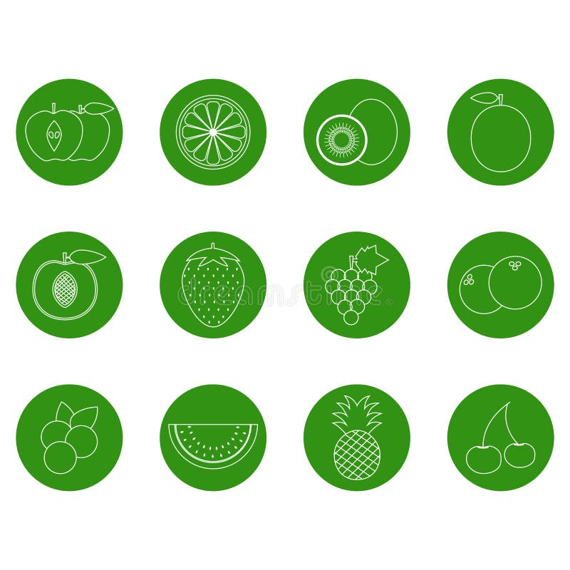 Línea Iconos De La Fruta Del Verde Ilustración del Vector - Ilustración ...