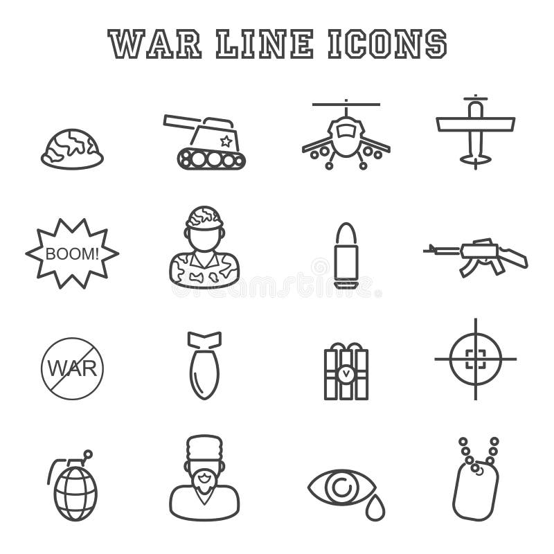 Línea iconos de la guerra ilustración del vector. Ilustración de misil ...