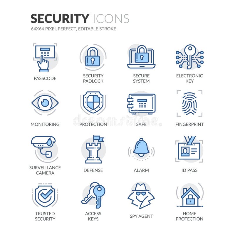 Línea Iconos De La Seguridad Ilustración del Vector - Ilustración de ...