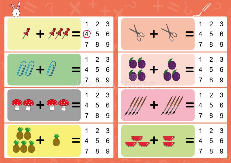 Addition Utilisant Des Doigts, Fiche De Travail De Maths Illustration ...