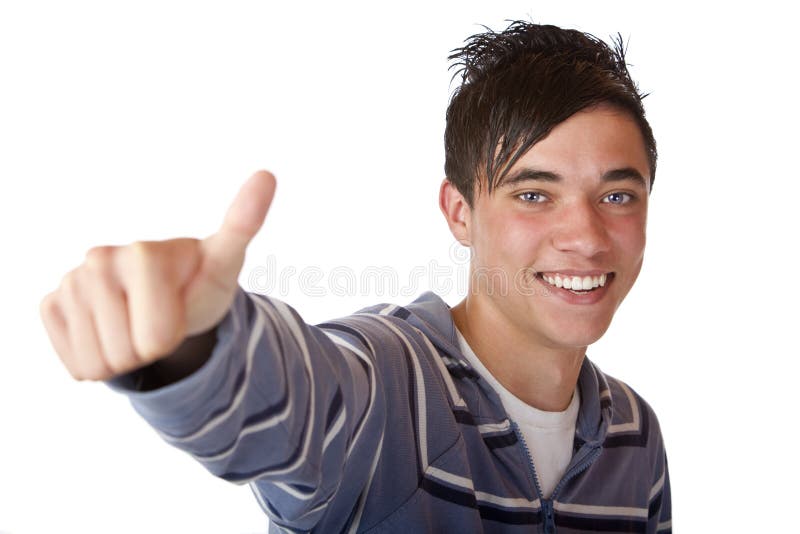Primo Piano Di Giovane Ragazzo Felice Con Il Pollice Sul Segno ...