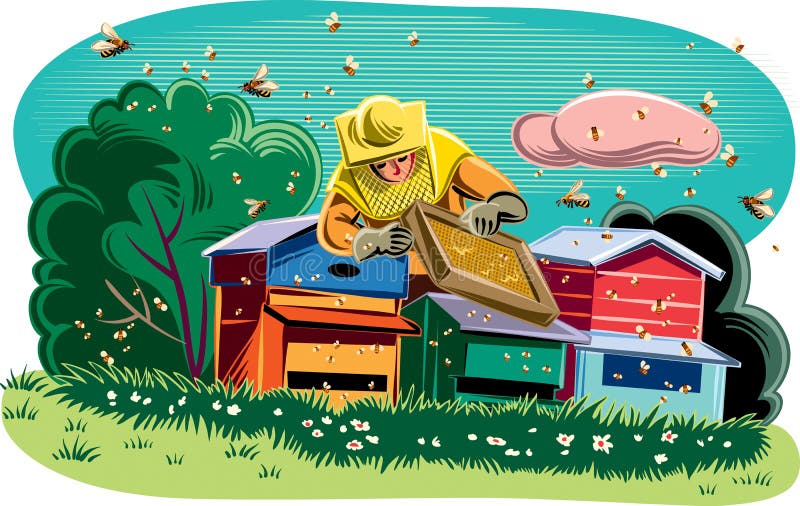 L'apiculteur Prend Soin De Sa Ruche Illustration Stock - Illustration ...