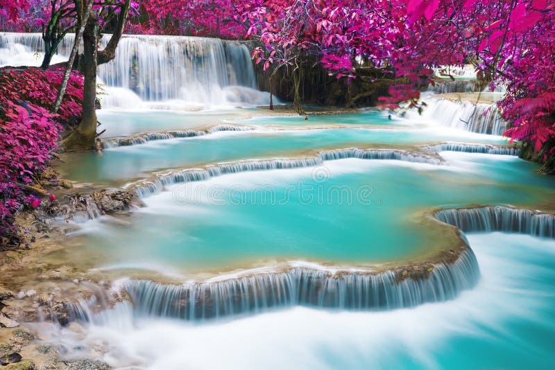 L'eau De Turquoise De La Cascade De Kuang Si Image stock - Image du ...