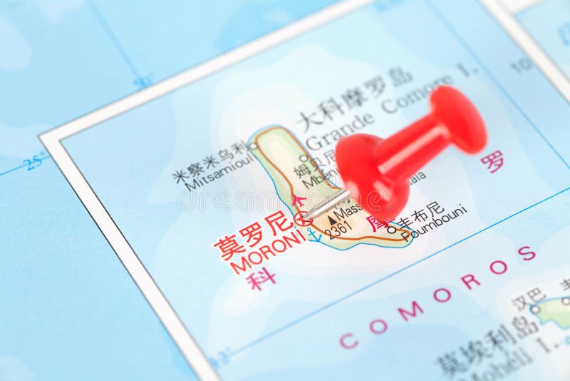 L'emplacement De Moroni La Capitale Des Comores Sur La Carte Photo stock éditorial - Image du ...