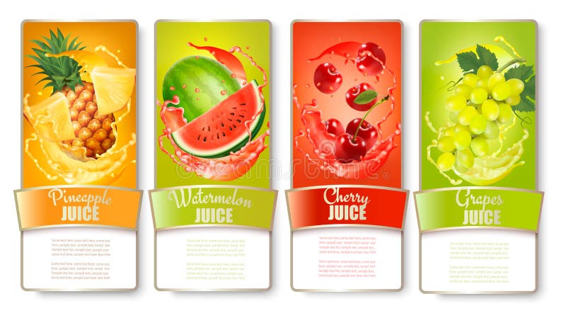 L'ensemble De Labels De Fruit En Jus éclabousse Illustration de Vecteur ...