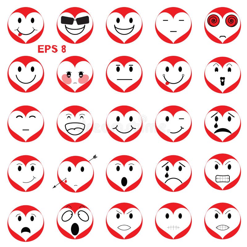 L'ensemble De Valentine De Sourires De Coeur Illustration Stock ...