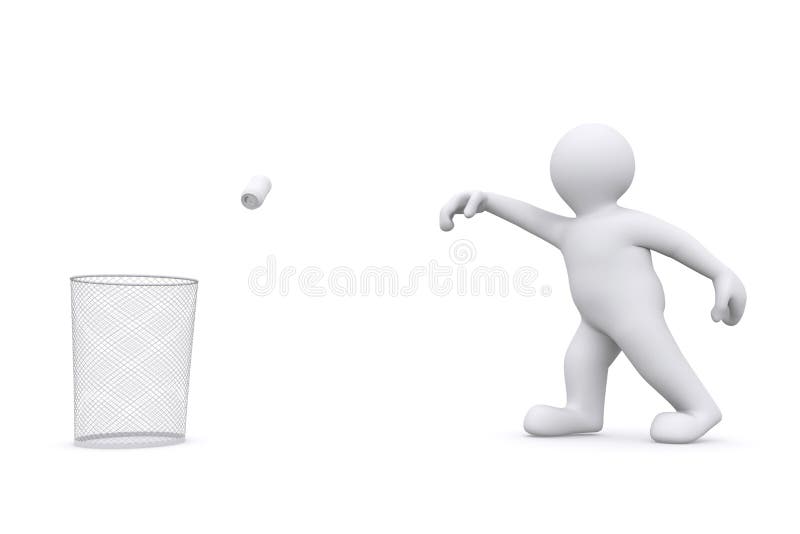 L'homme 3d Blanc Jetant Peut En Déchets Illustration Stock ...