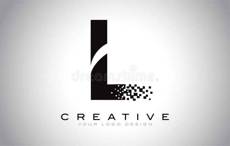 L Initial Letter Logo Design with Digital Pixels in Black and White ...