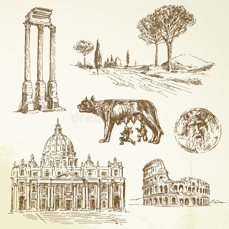 Simboli di Roma illustrazione vettoriale. Illustrazione di verde - 53881699