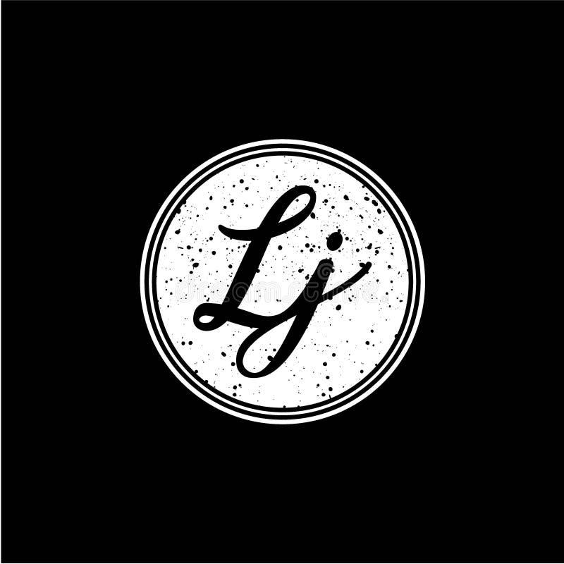L J Initial Handwriting in Black and White Circle Frame Design Stock ...