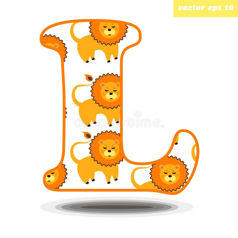 L Letter with Cartoon Style Lion Pattern Stock Illustration ...