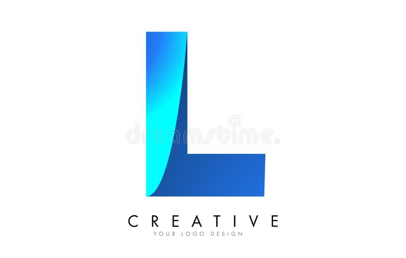 L Letter Logo Design with 3D and Ribbon Effect and Blue Gradient Stock ...