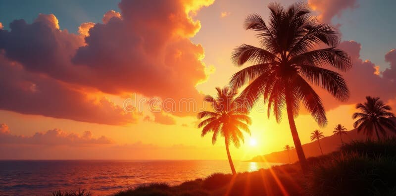 L a Palm Trees Backlit by Vibrant Golden Rays at Dawn/dusk , Shadows ...