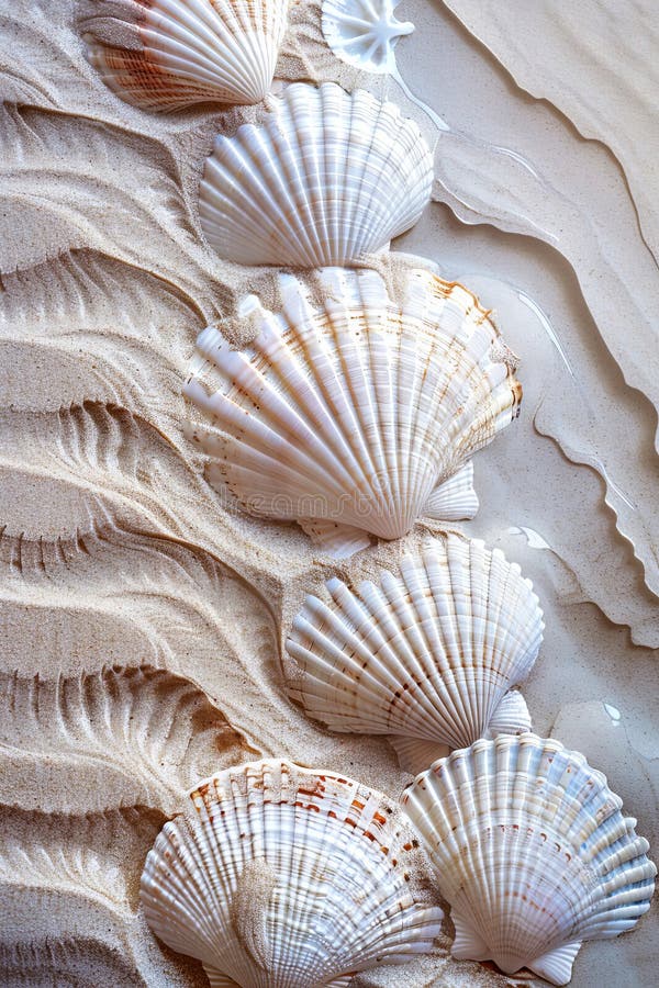 Beautiful White Seashells on the Beach Stock Illustration ...