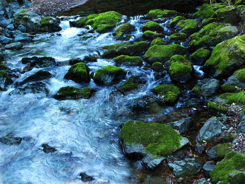 La Cala Azul Con El Musgo Cubrió Rocas Imagen de archivo - Imagen de ...