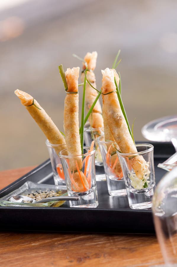 A La Carte Designed Crispy Deep-fried Spring Roll in Mini Glas Stock ...