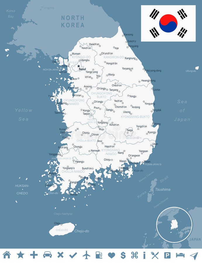 La Corea Del Sud - Mappa E Bandiera - Illustrazione Illustrazione di ...