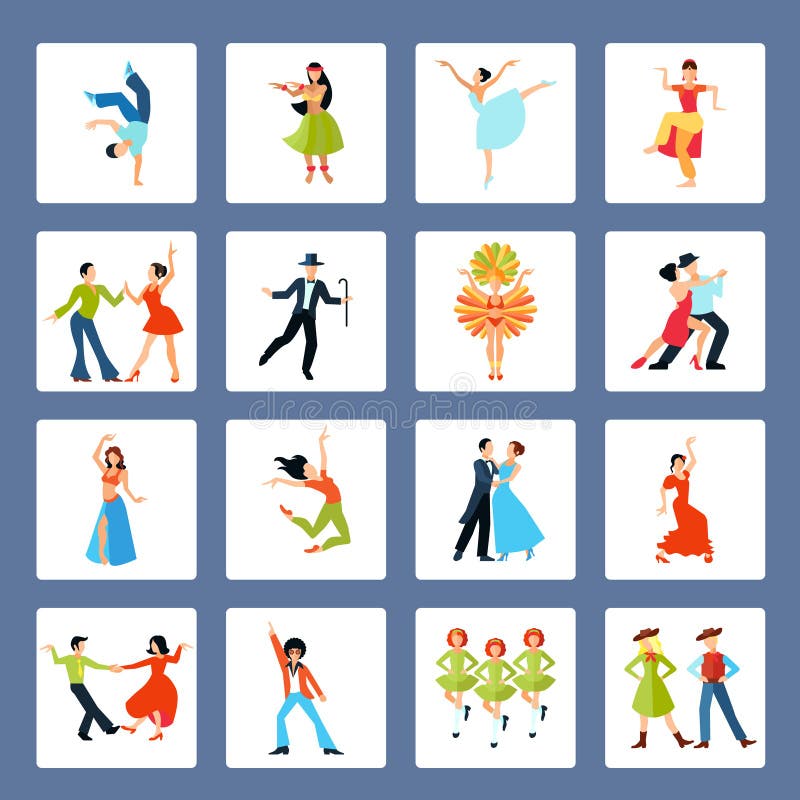 La Diversa Danza Diseña Iconos Planos Ilustración del Vector ...