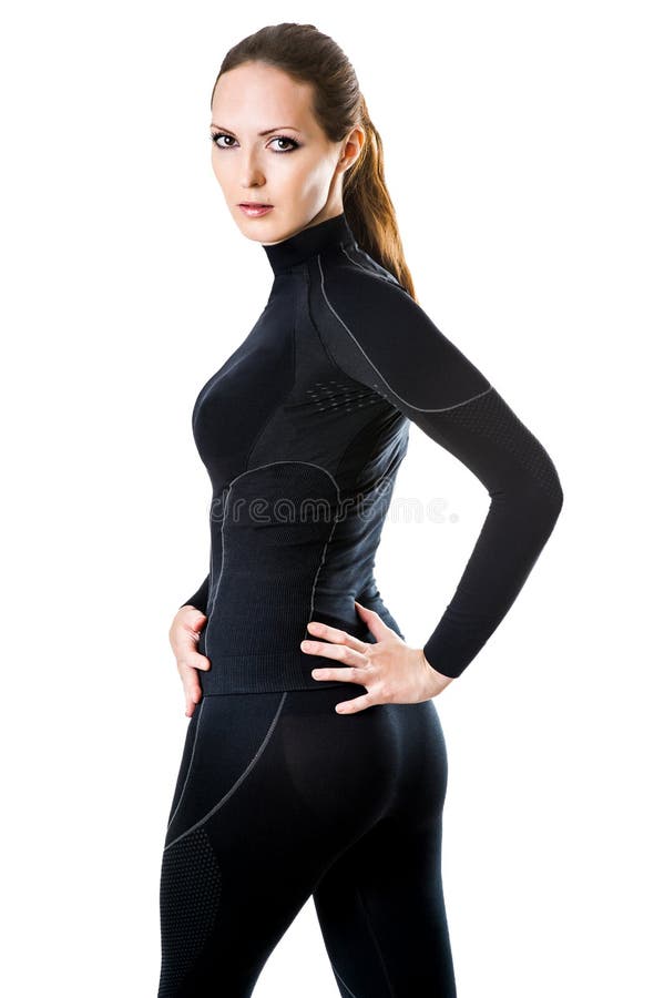 La Femme Sexy Dans Le Noir Thermolinen Des Sous Vêtements Image Stock