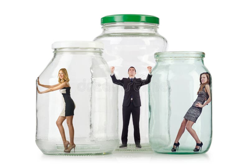 La Gente Atrapada En El Tarro De Cristal Foto de archivo - Imagen de ...