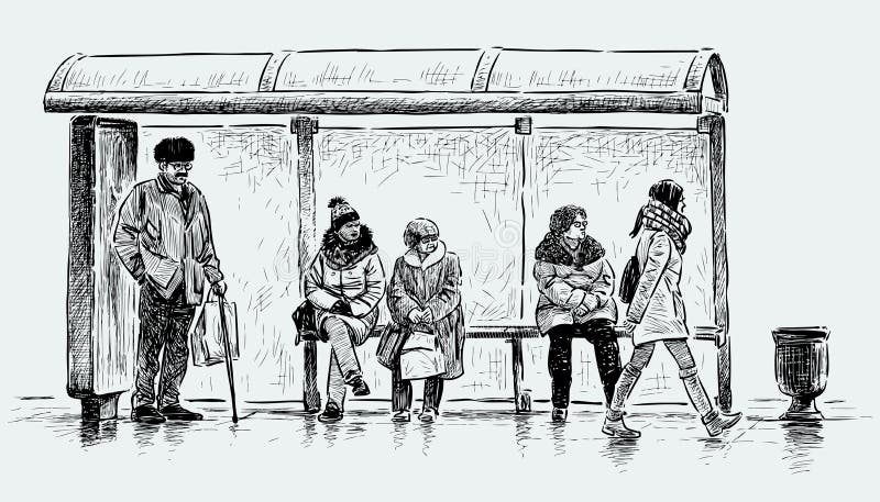 La Gente Su Una Fermata Dell'autobus Illustrazione Vettoriale ...