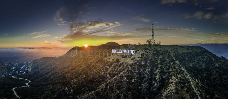 LA Hollywood Sign at Sunset Sun-busrt Editorial Photo - Image of name ...