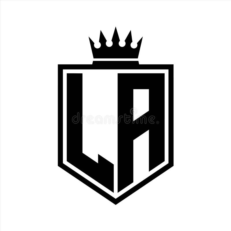 LA Logo Monogram Bold Shield Geometric Shape with Crown Outline Black ...