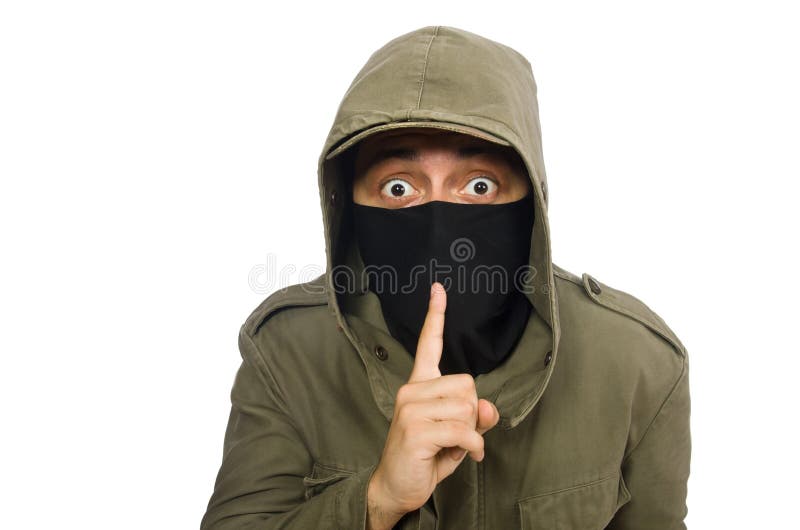 La M?scara Que Lleva Criminal Aislada En Blanco Foto de archivo ...