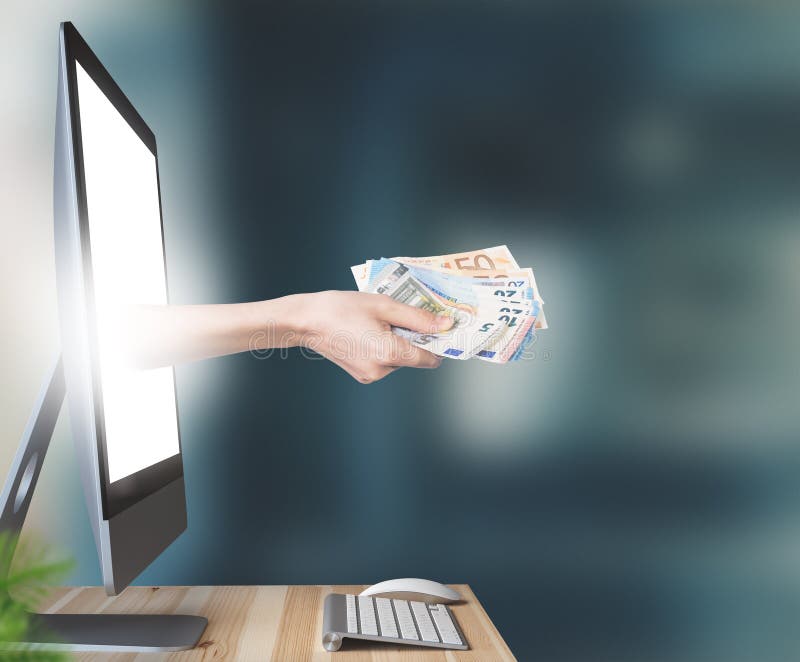 La Main Avec L'argent Sort Du Moniteur Image stock - Image of affaires ...