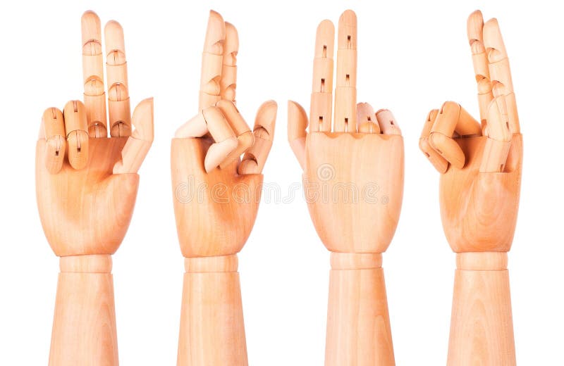 La Main En Bois Montre Deux Doigts Photo stock - Image du doigt ...