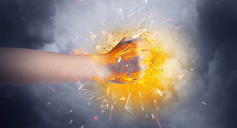 La Mano Golpea Intensamente Y El Espacio Explota Imagen de archivo ...
