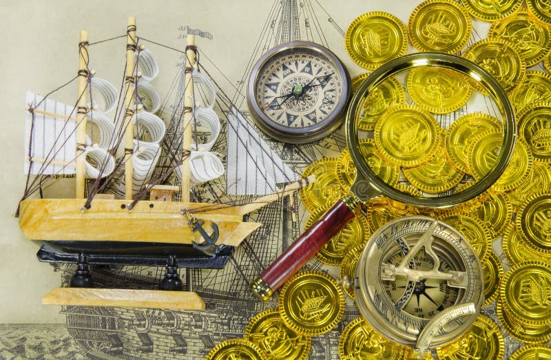 La Mini Nave Modelo Y Magnifica El Vidrio Imagen de archivo - Imagen de ...